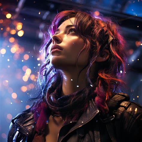 Premium Photo Arafed Woman With Red Hair And A Leather Jacket Looking
