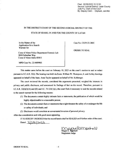 Order To Seal Coeur Dalene Police Department Forensic Lab Pdf Pdf