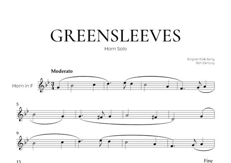 Greensleeves French Horn Solo English Folk Song Arr Pedro Merendi