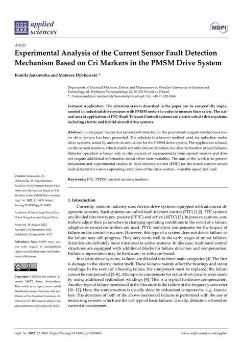 Pdf Experimental Analysis Of The Current Sensor Fault Detection