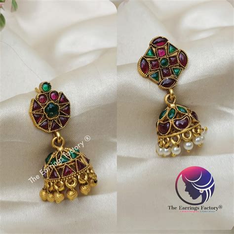 Traditional Antique Kemp Stone Jhumka The Earrings Factory