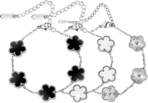 Juego De 3 Pulseras De Plata Con Trébol De Cuatro Hojas De Plata Para