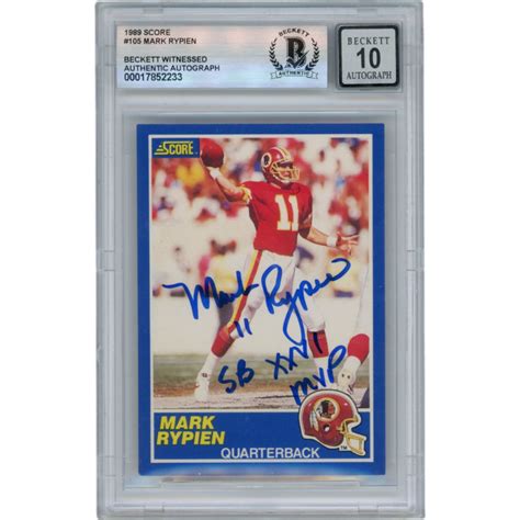 Mark Rypien Autographed 1989 Score 105 Sb Mvp Slab Trading Card