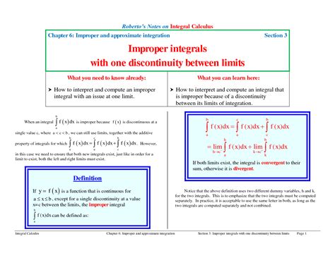 Solution I6 3 Improper Integrals With One Discontinuity Between Limits