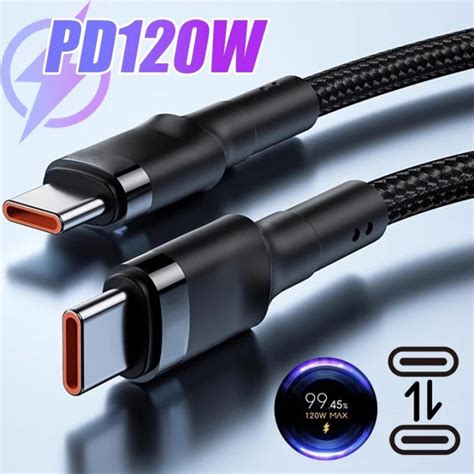 W Dual Type C Nylon Braided Super Fast Charging Data Cable USB C To Type C Male To Male Quick