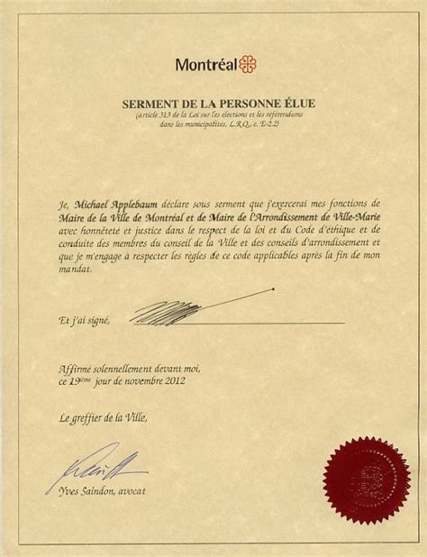Un Document Darchives Lassermentation Du Maire Michael Applebaum