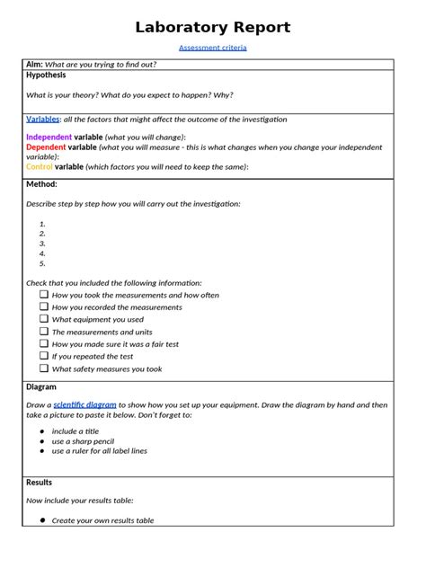 Laboratory Report Template Pdf Chart Dependent And Independent