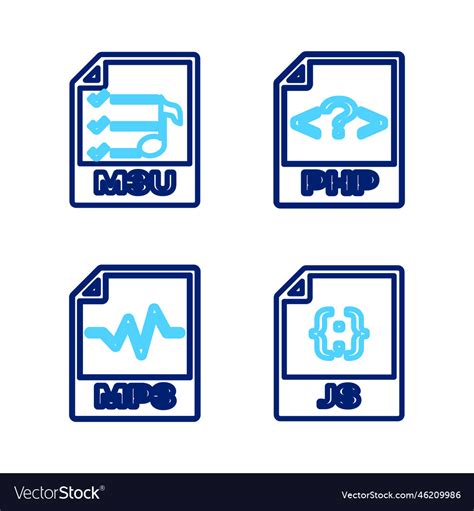 Set Line Js File Document Mp Php And M U Icon Vector Image
