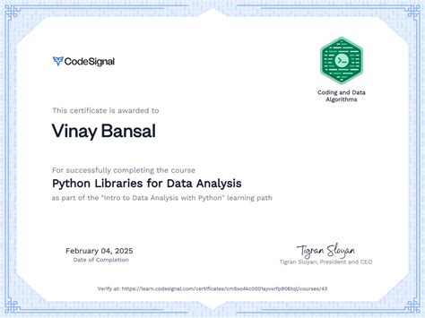 Vinay Bansal On Linkedin Course Certificate For Python Libraries For