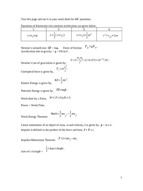 Kinematic Equations Worksheet Doc Template Pdffiller