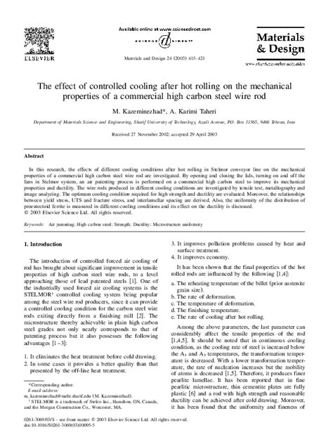 Pdf The Effect Of Controlled Cooling After Hot Rolling On The