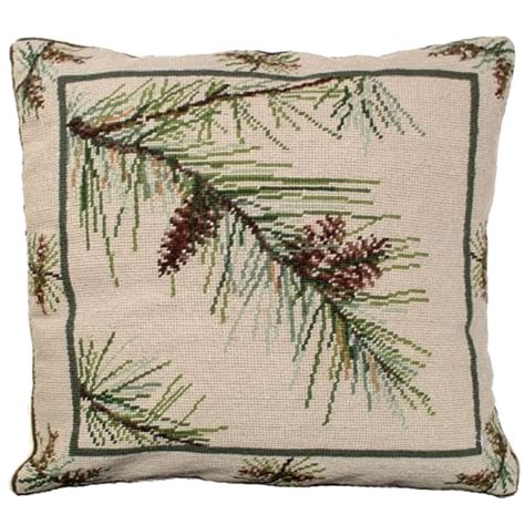 Rustic Pine Tree Lodge Wool Needlepoint Throw Pillow Needlepoint Pillows