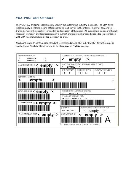 Vda 4902 Label Standard T