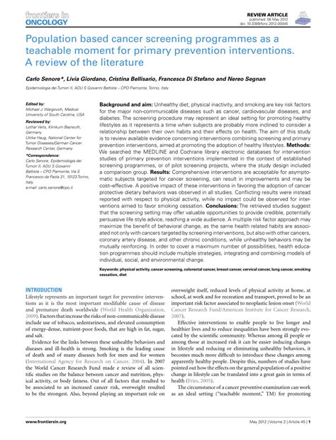 Pdf Population Based Cancer Screening Programmes As A Teachable