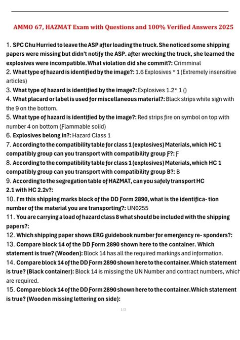 Ammo 67 Hazmat Exam Questions And Verified Answers 2025 Complete