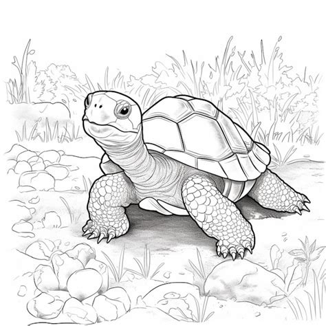 Premium Ai Image A Black And White Drawing Of A Turtle In The Grass