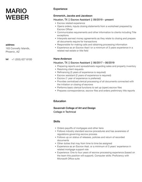 Escrow Assistant Resume Samples Velvet Jobs