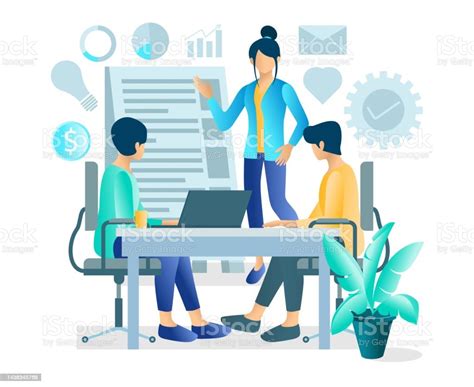 고객 및 팀과의 비즈니스 프레젠테이션 그림 랜딩 페이지 전단지 인포그래픽 및 기타 그래픽 관련 자산벡터에 적합 개념에 대한 스톡 벡터 아트 및 기타 이미지 Istock