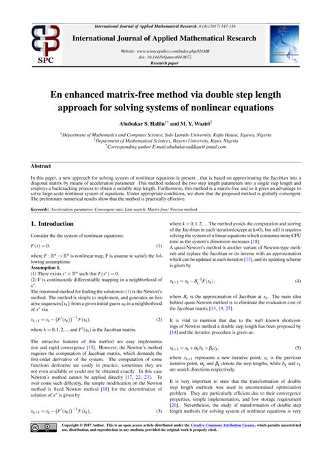 Pdf Improved Derivative Free Method Via Double Step Size Approach For Solving Large Scale