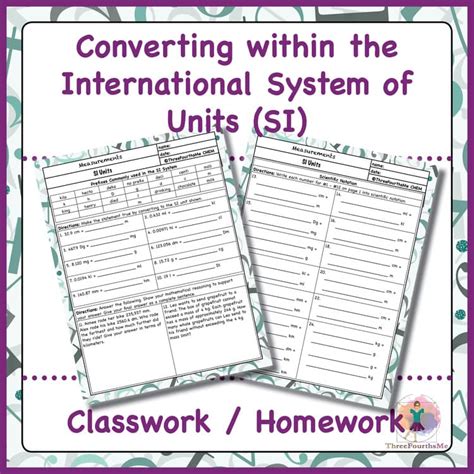 International System Of Units Si Classwork Homework By Threefourthsme