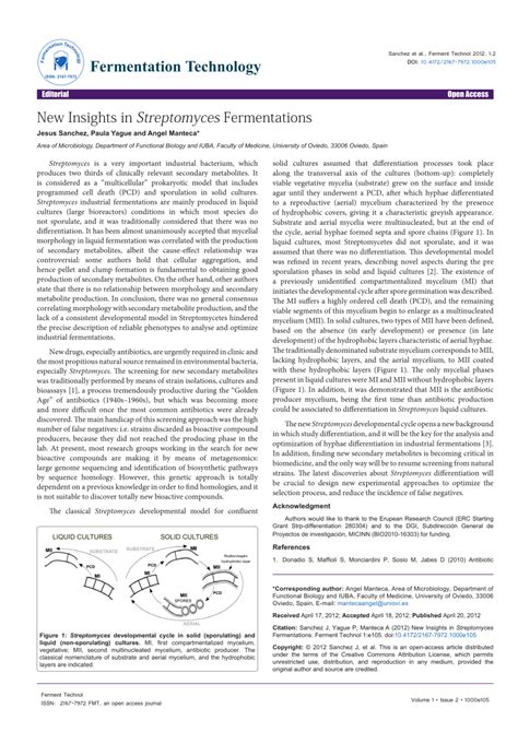 Pdf New Insights In Streptomyces Fermentations