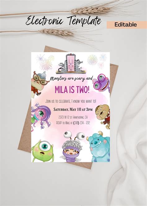 Monsters Inc Birthday Invitation Digital And Printable Second