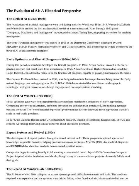 History Of Ai Development And Milestones Pdf Artificial