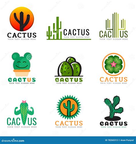 Cactus Logo Design Green Badge With Plants Vector Illustration On A