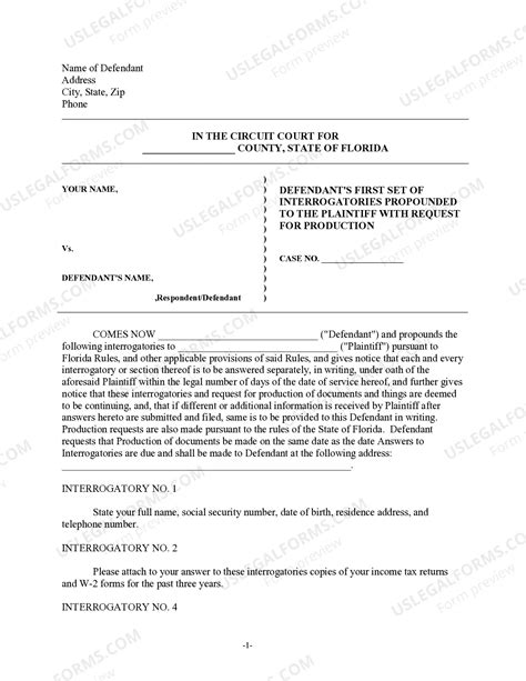 Florida Discovery Interrogatories From Defendant To Plaintiff With