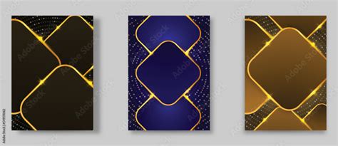 Technology Cover Background Design Set Luxury Gold Vector Tech