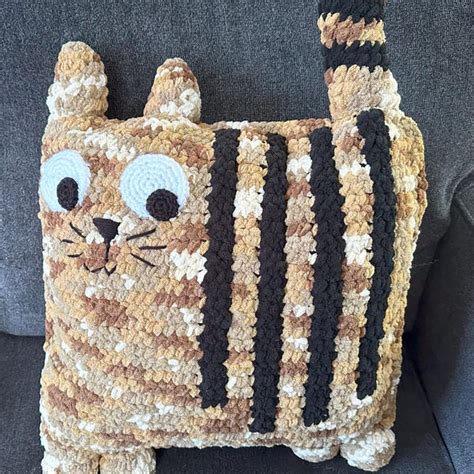 Striped Cat Pillow Crochet Pattern Crocheted Cat Toy Home Decor