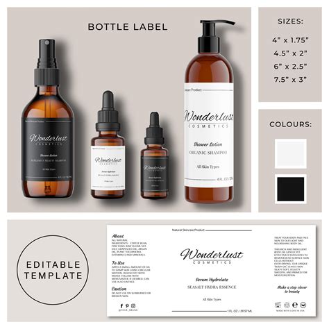 Editable Cosmetic Label Template Customisable Skincare Product Labels