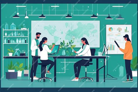 Ecological Data Analysis Students Using Ai In Lab Flat Vector Depiction