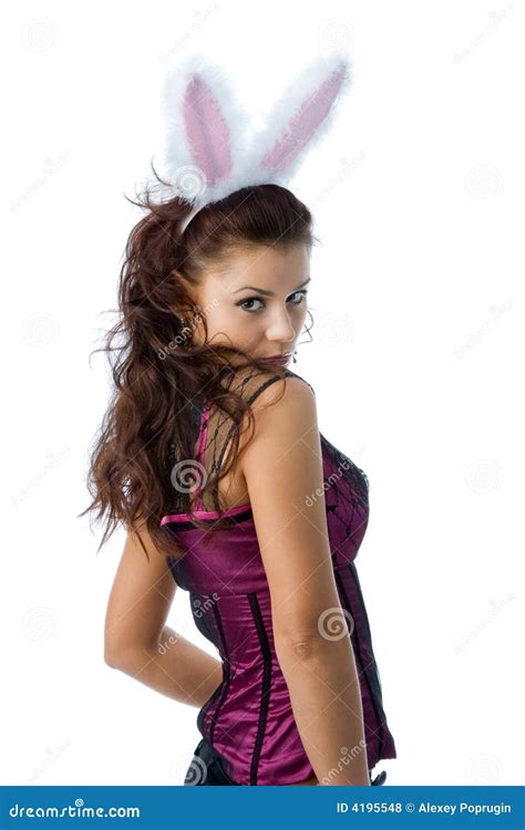 Sexy Bunny Girl Sexy Model Dressed In White Easter Bunny Mask Fashion