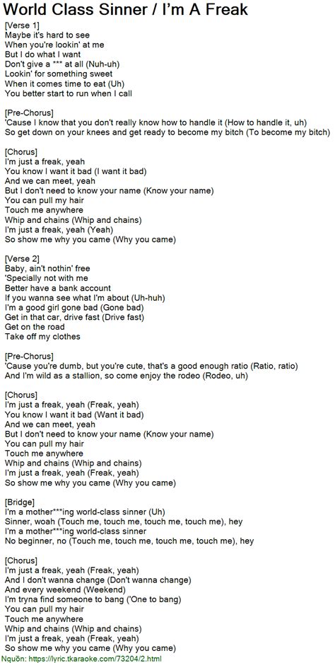 World Class Sinner Im A Freak Có Nhạc Nghe