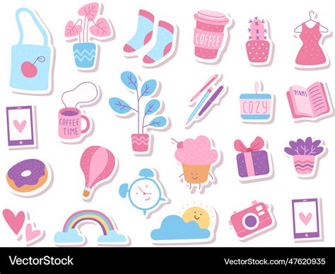 Diary Sticker Cute Pink Planner Isolated Elements Vector Image