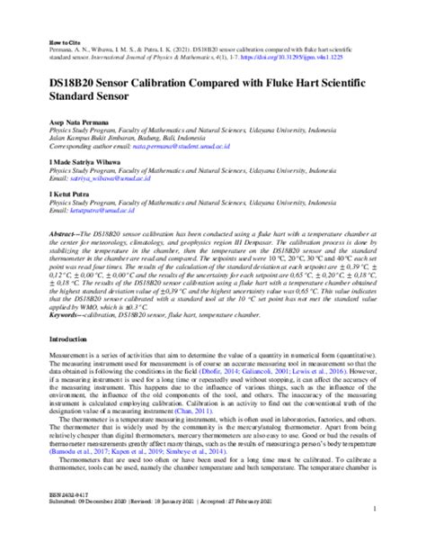 Pdf Ds18b20 Sensor Calibration Compared With Fluke Hart Scientific