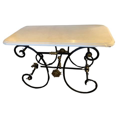 Large Antique French Wrought Iron And Marble Patisserie Or Console