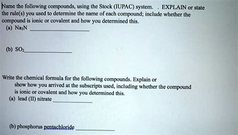 solved name the following compounds using the stock iupac system