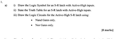 solved a i draw the logic symbol for an s r latch with active high