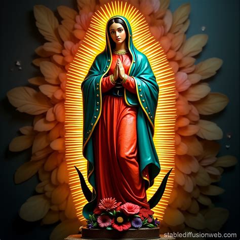 Virgen De Guadalupe Con Rosas Alrededor Y Resplandor Prompts Stable