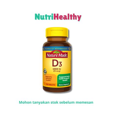 Jual Nature Made Vitamin D3 1000 Iu 25 Mcg 100 Tablet Suplemen