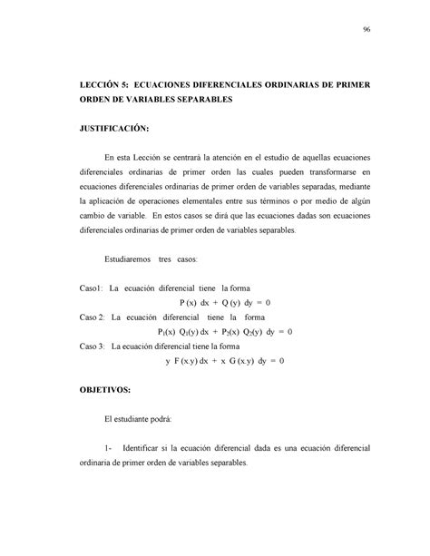 Edo Variables Separables LecciÓn 5 Ecuaciones Diferenciales