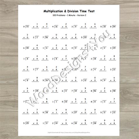 Multiplication And Division Time Test Mixed Mad Math Minute Third