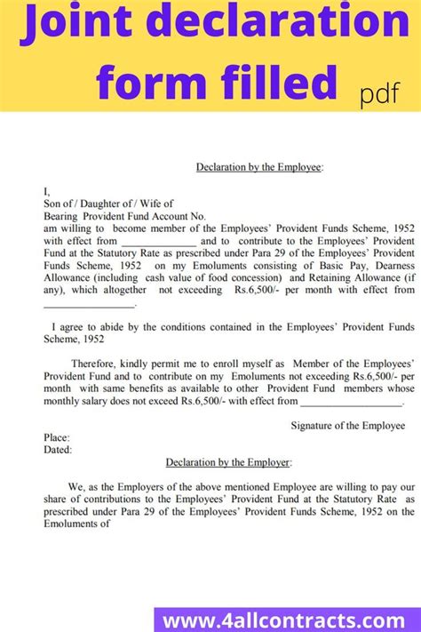 Joint Declaration Form Sample Pdf In 2022 Fund Accounting Joint Declaration