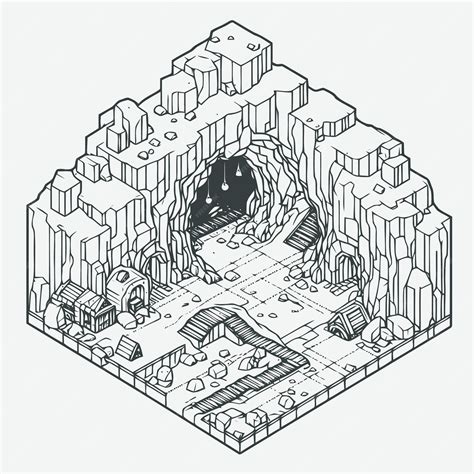 Line Art Isometric Illustration Of Cave Premium Ai Generated Vector