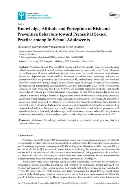 Pdf Knowledge Attitude And Perception Of Risk And Preventive Behaviors Toward Premarital