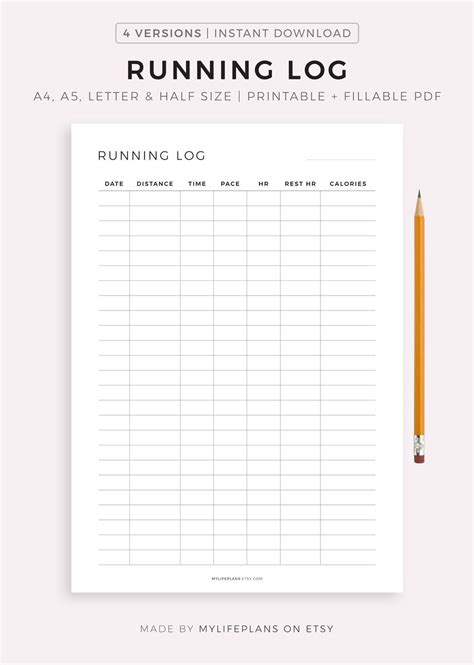 Printable Running Log Template Running Tracker Cardio Training Log Health And Fitness Planner Printable Running Log Template Running Tracker Cardio Training Log Health And Fitness Planner