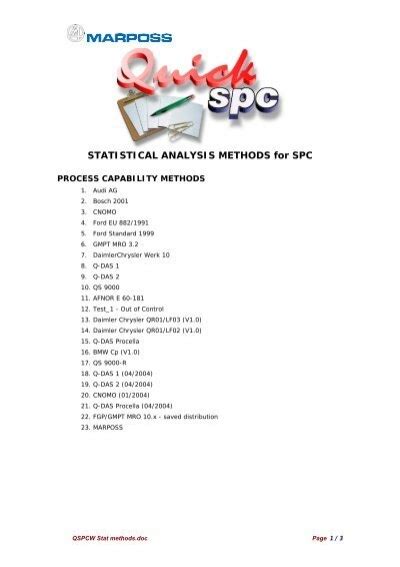 Statistical Analysis Methods For Spc Marposs