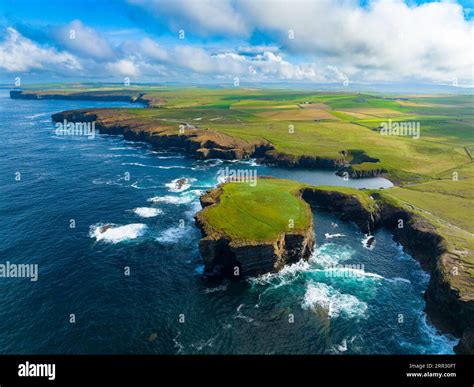 Aerial View Of Sea Cliffs And Coastal Scenery At Yesnaby On West